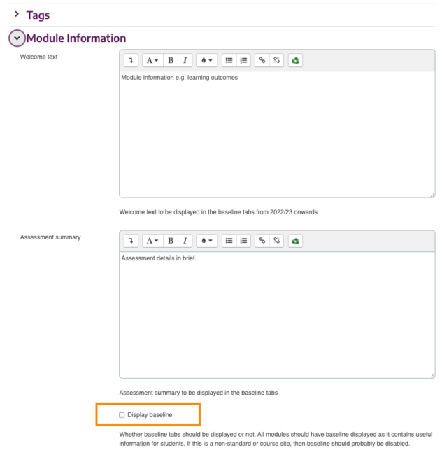 Moodle baseline (Module information) – BaL Digital